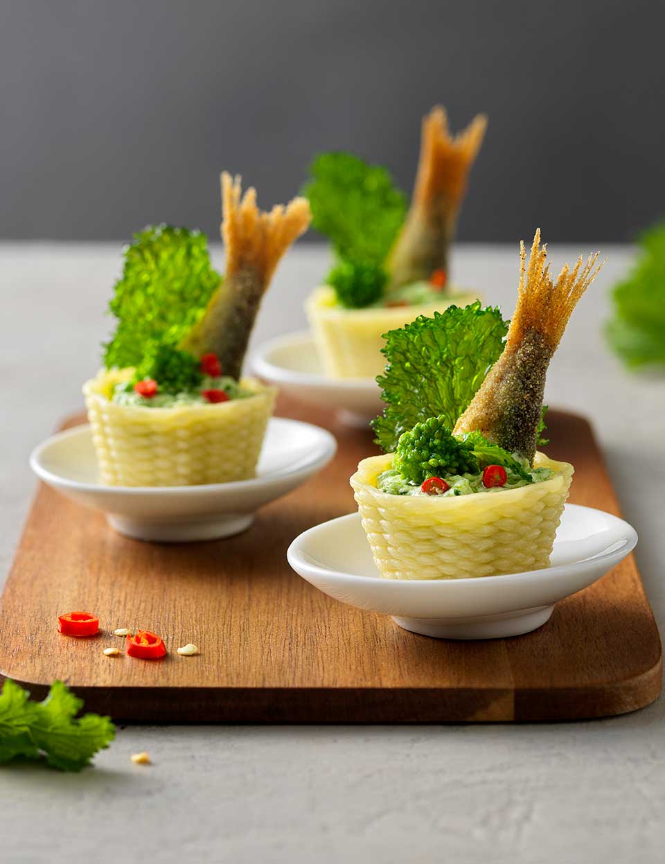 Salix with ricotta cheese cream and turnip greens, fried anchovy and ...